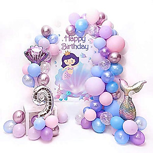 7pcs Mermaid Balloons Number Balloons for 1st 2nd 3rd Birthday Party Girls' Mermaid Tail Decoration Supplies (6 Number)