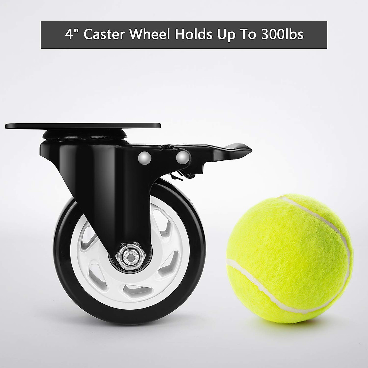 Workbench Casters - Heavy Duty Casters Set of 4 with Brake - 4-inch Swivel Casters for Furniture Pieces - Noiseless Industrial Casters with Polyurethane Rubber Coating - 1200 Lbs Total Capacity