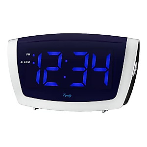 Equity by La Crosse LED Blue Digit Alarm Clock with USB Charging Port, Silver