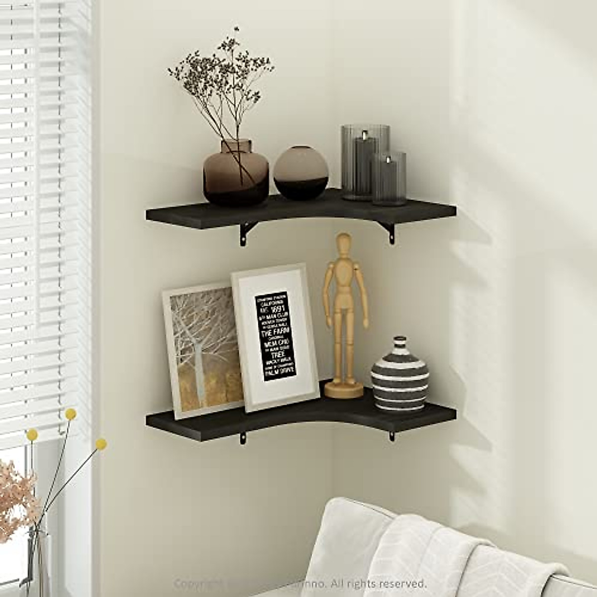 Furinno Rossi Wall Mounted Corner L-Shape Floating Display Shelves, Espresso