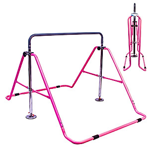 Upper Midland Products Gymnastic Bar for Girls, Adjustable Gymnastics Equipment for Home for Kids Training (Pink)
