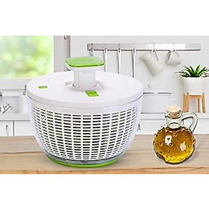 Brieftons QuickPush Salad Spinner: Large 6.3-Quart Vegetable Washer Dryer Strainer Drainer, Easy One-Handed Handle & Brake, Fast Spin Cycles, Compact Storage, to Wash, Clean & Dry Vegetables, Fruits