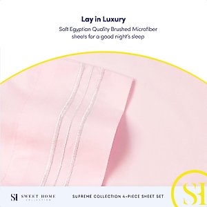 1800 Thread Count Sheet Set – Soft Egyptian Quality Brushed Microfiber Sheets – Luxury Bedding Set with Flat Sheet, Fitted Sheet, Pillow Cases, Full, Pale Pink, Sheet Set