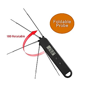Wotermly D04 Digital Kitchen Meat Thermometer with Backlight LCD and Foldable Long Probe, Instant Read Food Cooking Thermometer Use for Oven, Grill,Liquid, BBQ, Baking and Candy