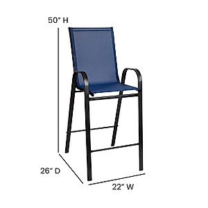 Flash Furniture 4 Pack Brazos Series Navy Outdoor Barstools with Flex Comfort Material and Metal Frame