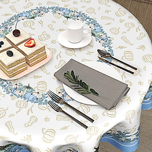 Miaoquhe Fall Blue Pumpkin Round Table Cloth 60 Inch Farmhouse Autumn Harvest Round Tablecloth Fall Thanksgiving Decorative Table Cloth Seasonal Dining Table Cover for Home Kitchen Picnic Party