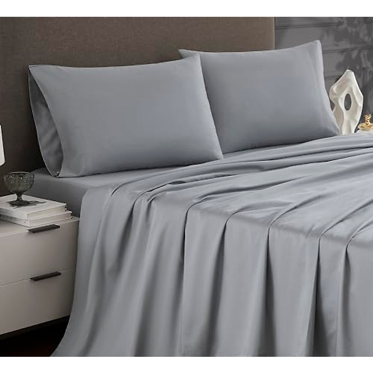 Linen Closet Luxury Cotton 1200 Thread Count Hotel Luxury 4-Piece Sheet Set, King, Light Gray
