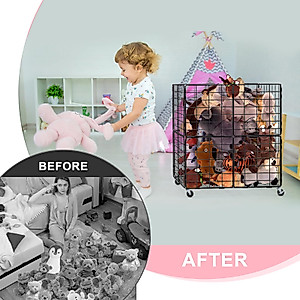 HEOMU Stuffed Animal Storage,Toy Bins for Kids Organizer,Toy Box Hold Up to 150 Plush Toysfor Nursery Play Room Bedroom Metal (Black)