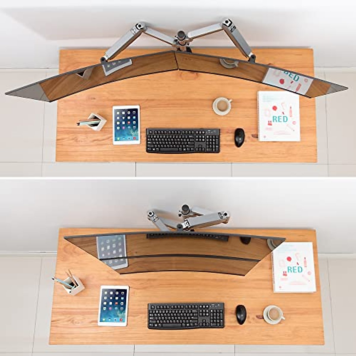 AVLT Dual 13"-32" Stacked Monitor Arm Desk Mount fits Two Flat/Curved Monitor Full Motion Height Swivel Tilt Rotation Adjustable Monitor Arm - Extra Tall/VESA/C-Clamp/Grommet