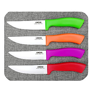 UMOGI Ceramic Steak Knives Set of 4 with Covers in Gift Box - Utility Knife Large Size - Healthy Stain Resistant & Rust Proof - Dishwasher Safe - Best for Meat Tomatoes Vegetables Fruits BBQ
