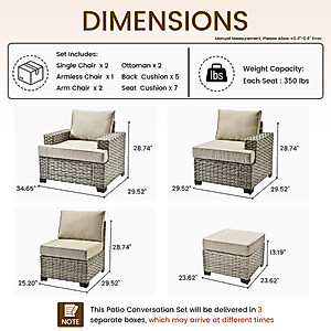 CAODOC Patio Furniture Sets 7 Pieces Outdoor Sectional Rattan Sofa Manual Weaving Wicker Patio Conversation Set with Ottomans and T Cushion(Beige)
