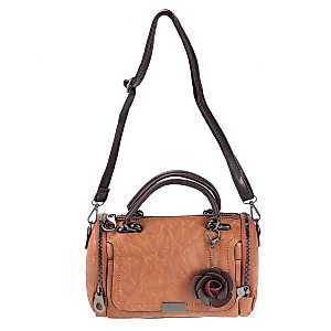 TENDYCOCO Crossbody Bag Barrel Handbag with Flower Pendant for Women (Brown)