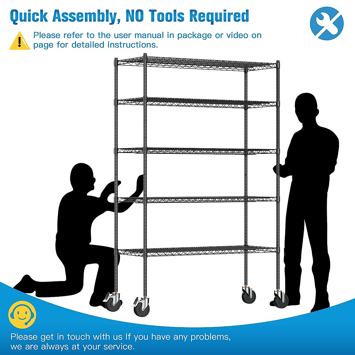Wire Shelving with Wheels, 48x18x72 Inch, 3000 Lbs Storage Shelves Heavy Duty, Commercial-Grade Adjustable Utility Shelf, NSF-Certified Metal Storage Rack with Shelf Liners, 5-Tier, Matte Black