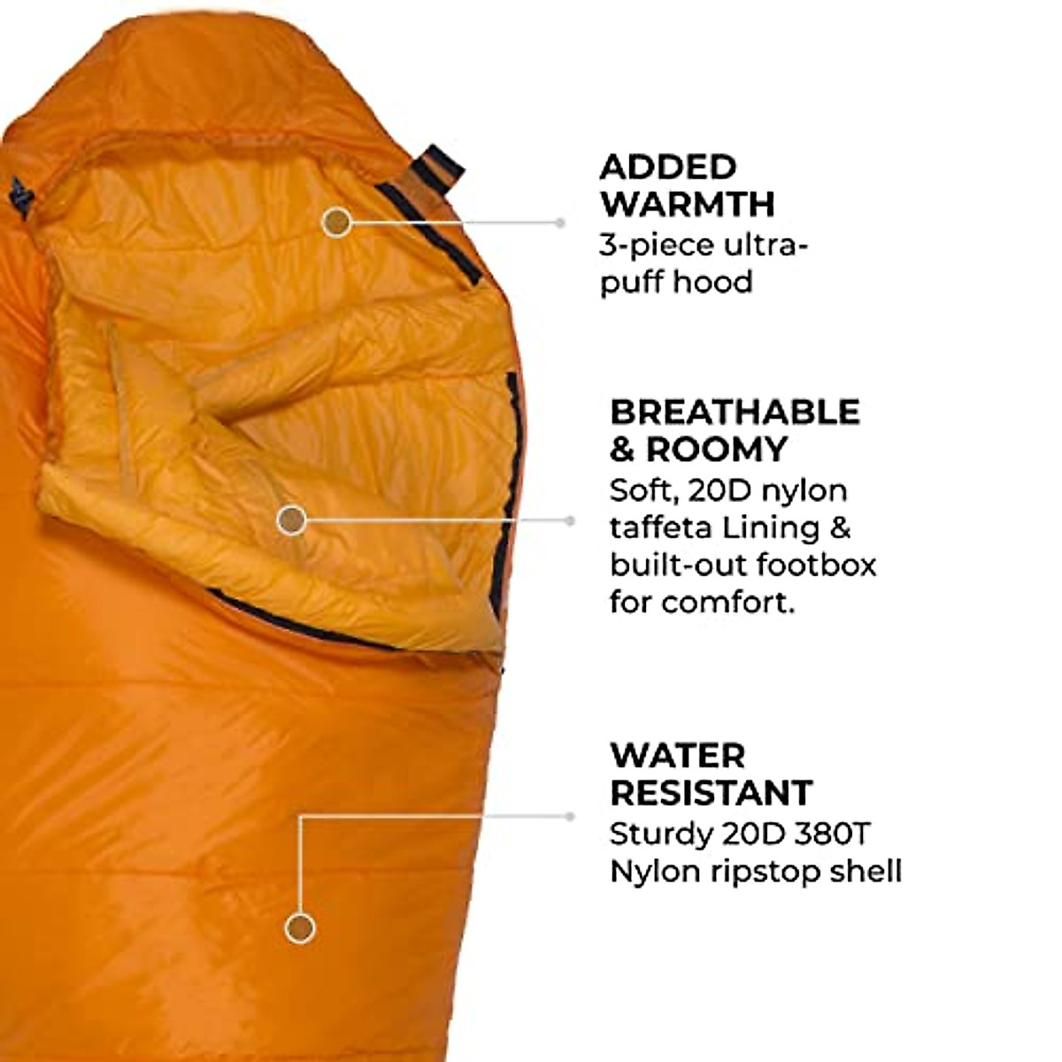 TETON Sports Altos-S 0F Ultralight Mummy Sleeping Bag for Camping, Hiking, Backpacking (Orange), 84 x 32 x 3"