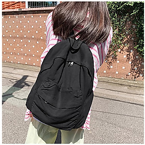 MININAI Vintage Aesthetic Canvas Backpack Preppy Backpack Japanese Harajuku Bag Fit 15.6” Laptop Travel Rucksack (Brown,One Size)