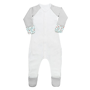 goumikids Goumi'all, Smart Adjustable Footie Baby Pajamas Made With Soft, Organic Material - School Of Fish (Gray), 0-3 Months