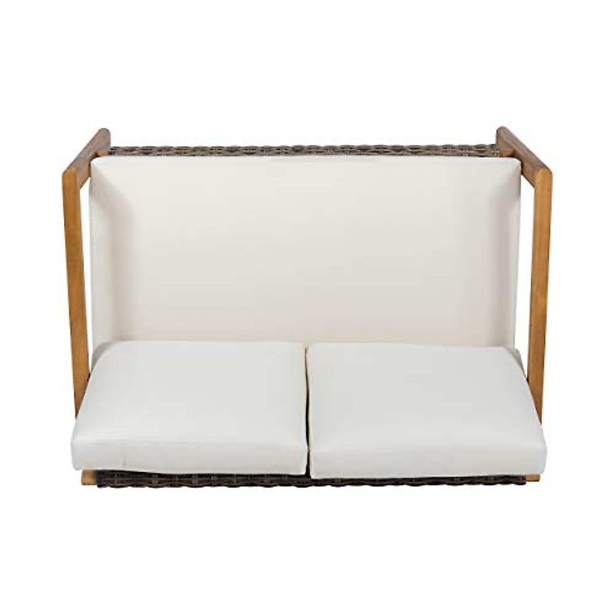 Christopher Knight Home Diana Outdoor Acacia Wood Loveseat with Wicker Accents, Teak Finish, Gray, Beige