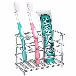 HBlife Small Toothbrush Holder for Bathroom, 5 Slots Silver Stainless Steel Bathroom Accessories Organizer for Small Spaces