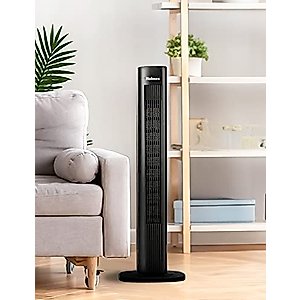 HOLMES 36" Smart WI-FI Connected Tower Fan, Alexa Fan, Voice Control, Oscillation, Digital Control Panel, Remote Control, 3 Speed Settings, 3 Modes, 15-Hour Auto-Shut Off Timer, Black Finish