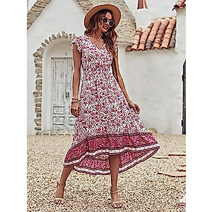 PRETTYGARDEN Summer Dresses for Women 2023 - V Neck Floral High Low Flowy Maxi Dress White