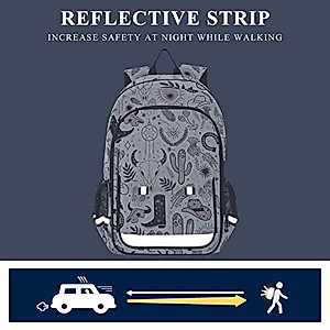 Glaphy Western Cowboy Boho Cactus Skull Dream Catcher School Backpack Lightweight Laptop Backpack Student Travel Daypack with Reflective Stripes