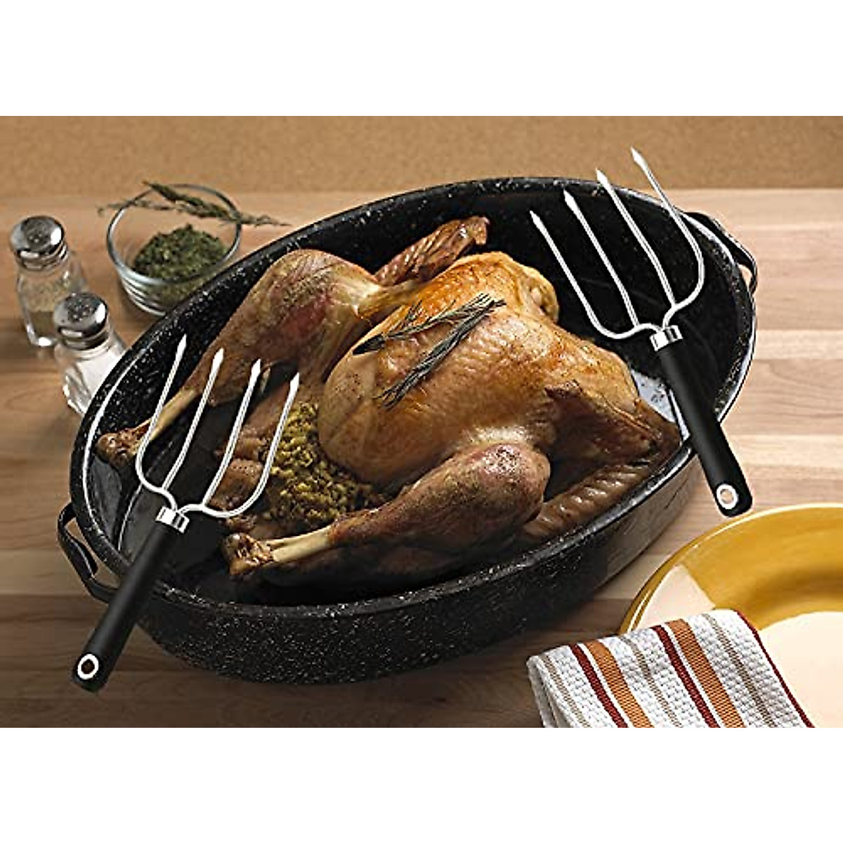 Turkey Lifter Forks Set of 2 Stainless Steel Turkey Lifters with Non-Slip Handle Turkey and Poultry Lifters Turkey Claws Carving Fork