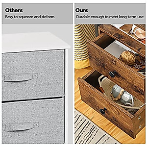 HOOBRO Nightstand, Bedside Table with 2 Drawers and Storage Shelves, Side End Table, Sofa Table for Living Room, Bedroom, Accent Furniture, Easy Assembly, Rustic Brown and Black BF43BZ01G2