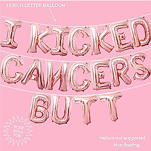 Tihuprly Cancer Survivor Cancer Free Party Decor - Rose Gold - 16" I KICKED CANCERS BUT" Foil Balloon + 5 Confetti Balloons + 5 Latex Balloons - Breast Cancer Free Banner Breast Protection Banner