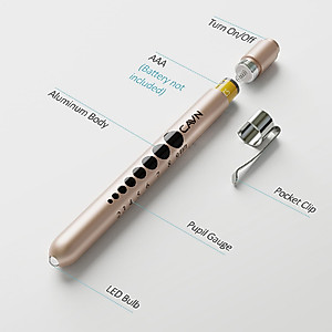 CAVN Pen Light with Pupil Gauge LED Penlight for Nurses Doctors, 2 Pcs Reusable Medical Penlight for Nursing Students (Rose Gold/White)