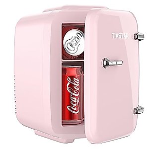 Tiastar Mini Fridge, 4 Liter /6 Cans Skincare Fridge for Bedroom, Dorm, Car, Office, 110V AC/ 12V DC Small Fridge, Thermoelectric Cooler and Warmer, Pink