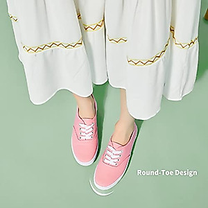 Womens White Canvas Sneakers Low Top Lace-up Canvas Shoes Lightweight Casual Tennis Shoes(Pink.US7)