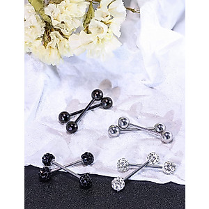 Lcolyoli 16Pcs 16G Surgical Steel Tongue Ring Nipple Shield Barbell Ring Bar Nipplerings Body Piercing Jewelry for Women Men Silver Black Rose Gold Dangle Nipple Rings Diamond CZ