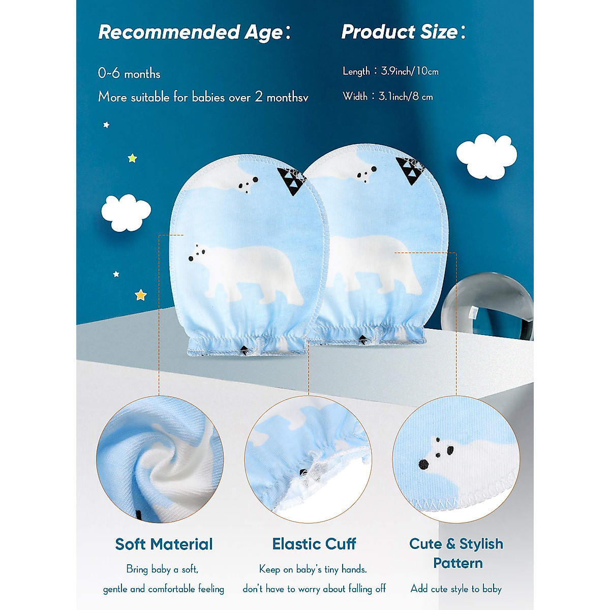 15 Pairs Baby Mittens Newborn Baby Unisex Gloves No Scratch Mittens for 0-6 Months Baby Boys Girls