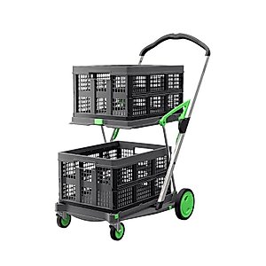 CLAX® The Original | Made in Germany | Multi Use Functional Collapsible Carts | Mobile Folding Trolley | Storage Cart Wagon | Shopping Cart with 2 Storage Crates (Green)