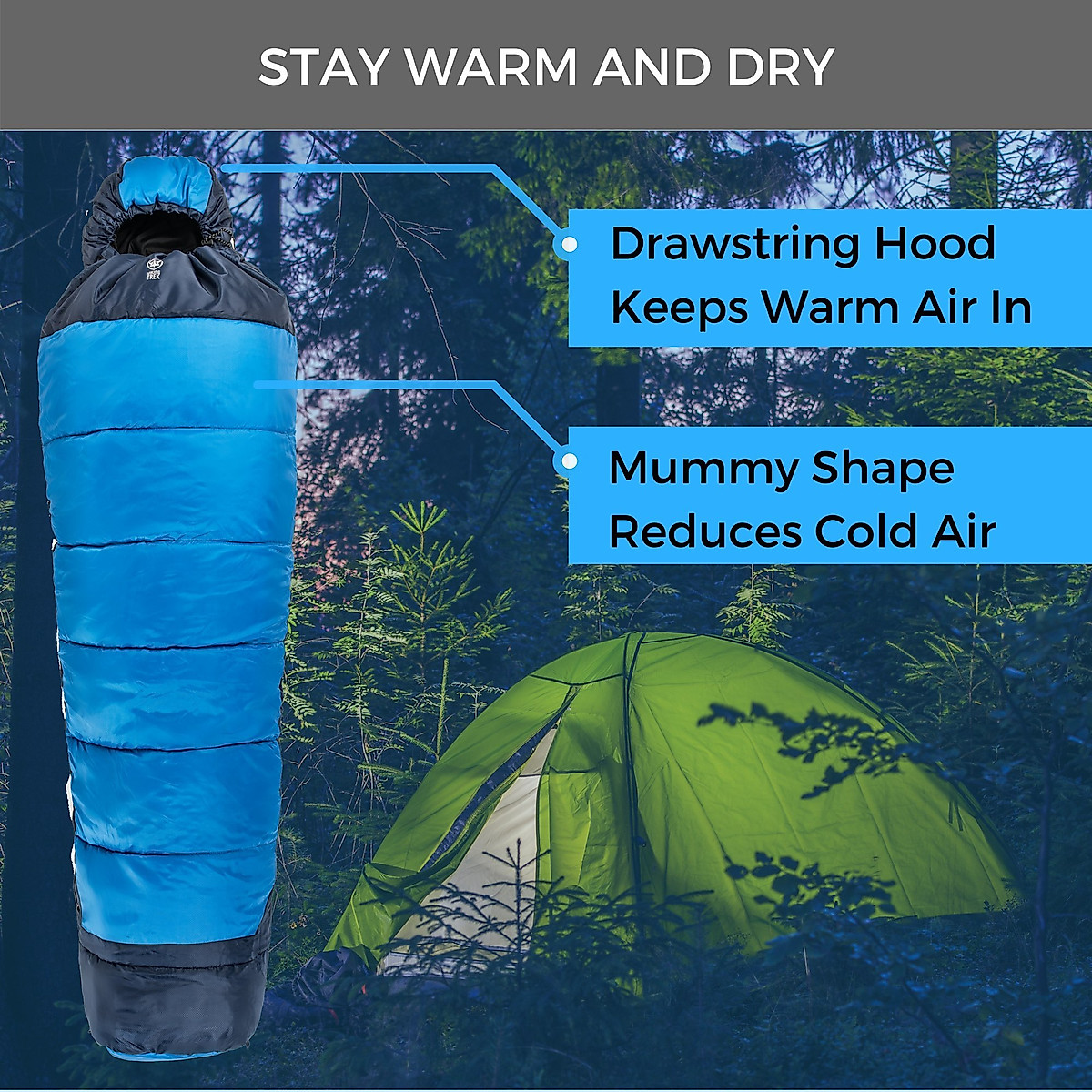 Viking Trek 350x Lightweight Adult Sleeping Bag – Warm & Breathable, Compact Camping Gear for Hiking and Backpacking - Camping Essentials - Includes 100% Waterproof Stuff Sack