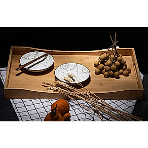 GOBAM Bamboo Extra Large Ottoman Tray, 26 x 15 inches - Wooden Tray for Dining Table & Parties, Serving Tray with Handles for Food, Cheese, Snacks, Tea, Coffee & Wine - Natural