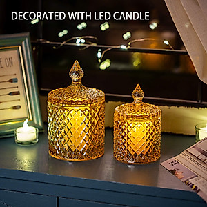 Candy Dishes with Lids-Candy Containers Glass Cookie Amber Jar for Candy Buffet Decorative Jars Candy Buffet Dishes for Party Wedding Display Pothecary Flour, Small+Large