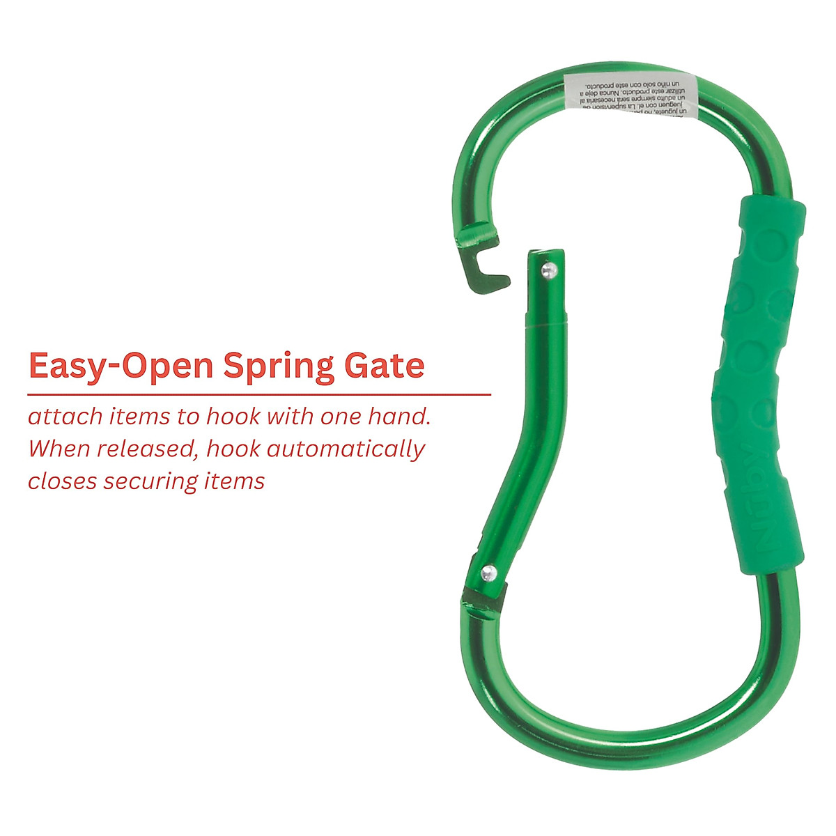 Nuby Large Handy Hook Carabiner Stroller Clip with Textured Soft Grip, Colors May Vary
