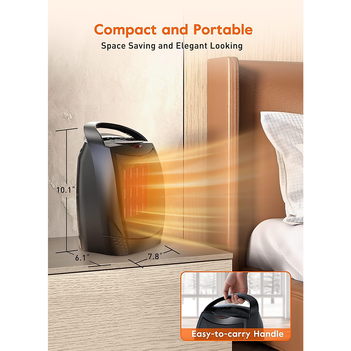 GiveBest Portable Ceramic Space Heater, 1500W/750W Electric Heater with Overheat and Tip Over Protection, Fan Mode,Adjustable Thermostat, Fast Heating Safe Small Heater for Office Room Desk Indoor Use