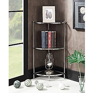 Convenience Concepts Royal Crest 3 Tier Corner Shelf, Chrome / Glass