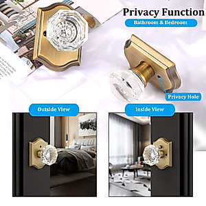 Gobrico Privacy Door Lock Sets Crystal Knobs Heavy Duty Door Hardware,Keyless Bath/Bed Door Knobset with Lock Inside,Push Pin Button,Antique Brass Arched Rosette,2 Pack