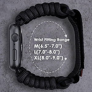 CAGOS Compatible with Apple Watch Band 49mm 45mm 44mm 42mm, Rugged Survival Paracord Nylon Strap Braided Sport Loop for iWatch Bands Ultra 2 Series 9 8 7 6 5 4 3 2 1 SE Men, Black L