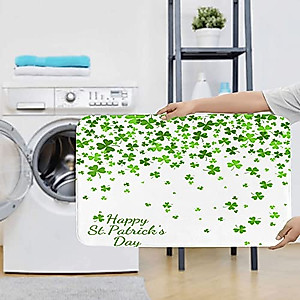 Casdseci 4Pcs Green St. Patrick's Day Shower Curtains Set with Non-Slip Rugs, Toilet Lid Cover and Bath Mat, Lucky Shamrocks Waterproof Bathroom Curtain with 12 Hooks 72 x 72 Inch