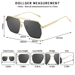 Dollger Oversized Square Sunglasses for Women Men Trendy Big Polarized Aviator Shades Retro Large Sun Glasses Black