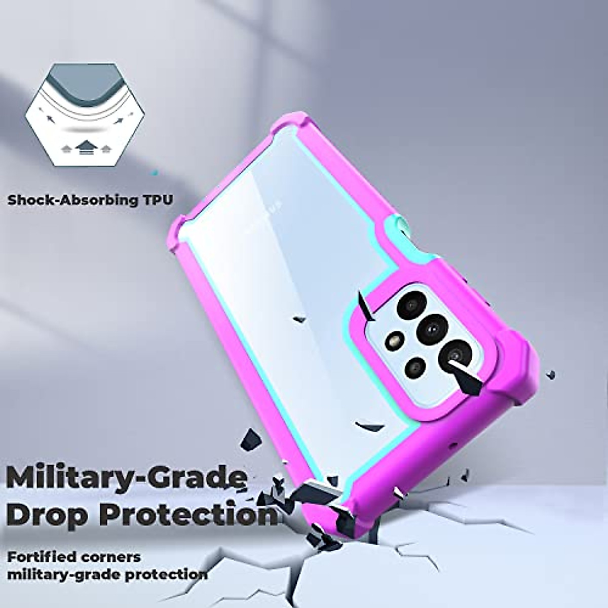 KSELF Case for Samsung Galaxy A23 5G Case with 9H Tempered Glass Screen Protector and Lens Glass, Full Body Protective Hybrid Dual Layer Shockproof Cover Case for Samsung A23 5G (Purple)