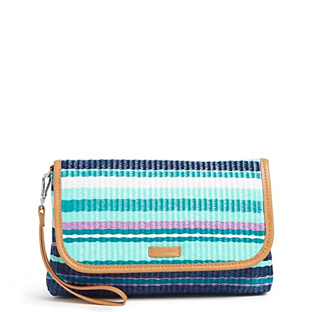 Vera Bradley Women's Straw Wristlet With RFID Protection, Spring Mint Stripe, One Size
