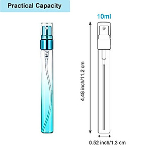 18 Pieces Mini Perfume Spray Bottles 10 ml Colorful Glass Fine Mist Sprayer Empty Spray Bottles Refillable Container Perfume Atomizer for Cleaning, Essential Oil, Liquid, 6 Gradient Colors