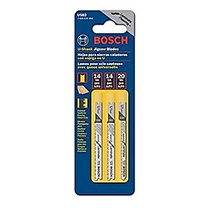 BOSCH U503 3-Piece Assortment U-shank Jig Saw Blade Set for Laminate Flooring,Black