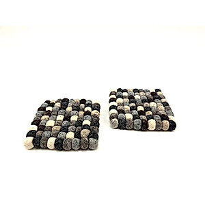 Handmade Trivet, Felt Ball Trivet, Potholders, Trivets, 100% Wool, Felt, Hot Pot Holders (Set of 2) Hot Pads, Flexible, Durable, Heat Resistant Mat, Mats, Square Trivet (Multi Light Gray, Square)