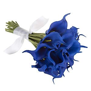 Pure Garden Artificial Calla-Lily with Stems - Real Touch Fake Flowers for Home Décor, Wedding, Bridal/Baby Shower, More- 24 Pc Set (Royal Blue)